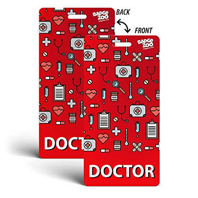 Doctor Badge Buddy - Red with Medical Icons - Vertical Badge Card for ...