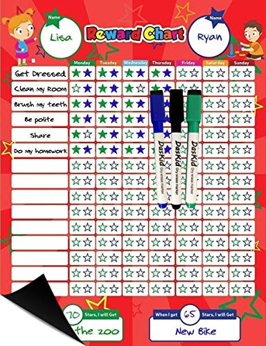Magnetic Reward Behavior Star Chore Chart for One or Two Kids 17 x 13 ...