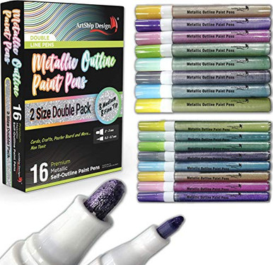 16 Self Outline Metallic Markers Double Pack of Both Extra Fine Tip and ...