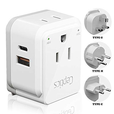 Israel Jordan Travel Plug Adapter Set by Ceptics Safe Dual USB UsbC 3 ...