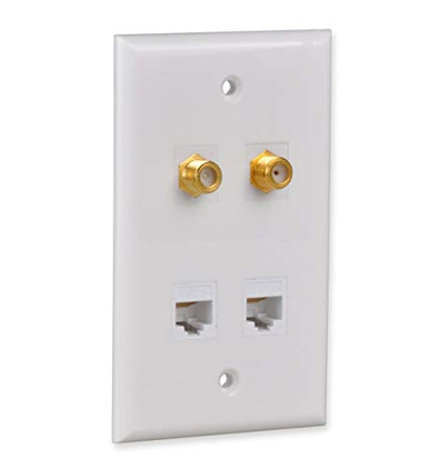 DCFun Ethernet Coaxial Wall Plate 2Port RJ45 CAT6 Network 2Port RG6 ...