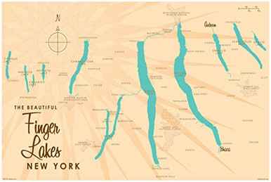 Finger Lakes New York VintageStyle Map Art Print Poster by Lakebound 24 ...