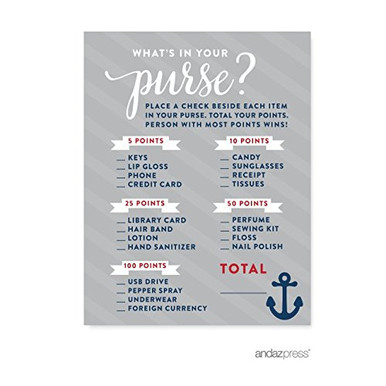 Andaz Press Nautical Baby Shower Collection Whats in Your Purse? Game ...