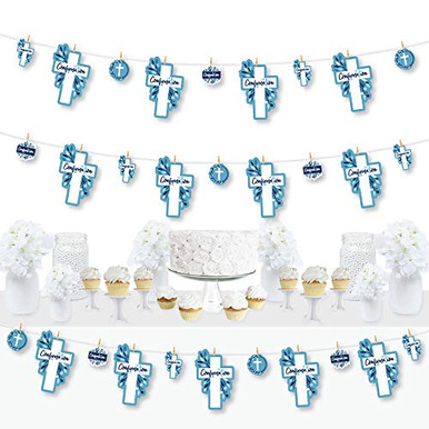 Big Dot of Happiness Confirmation Blue Elegant Cross Boy Religious ...