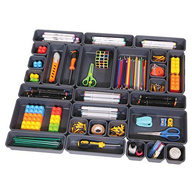 Set of 28 Interlocking Desk Drawer Organizer Tray Dividers Plastic ...