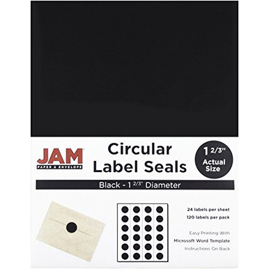JAM PAPER Circle Label Sticker Seals 1 2/3 Inch Diameter Black 120 ...