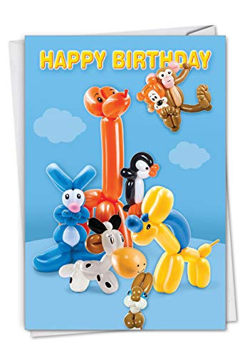 Balloon Babies Fun Kids Happy Birthday Notecard with Envelope 4.63 x 6. ...