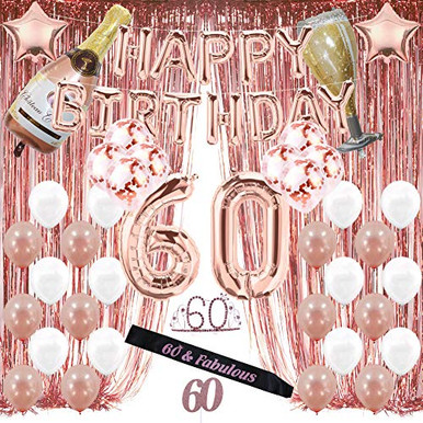 Rose Gold 60th Birthday Decorations for Women 60 Birthday Party ...