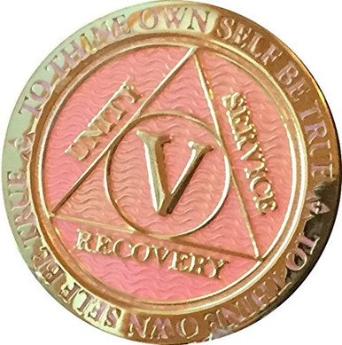 RecoveryChip 5 Year AA Medallion Reflex Pink Gold Plated Alcoholics ...