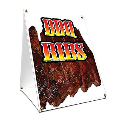 AFrame Sidewalk BBQ Ribs Sign with Graphics On Each Side 18 X 24 Print ...