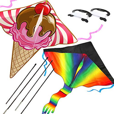 AGREATLIFE 2 Large Rainbow Kite and Ice Cream Kite with 50 LB x 328 ...
