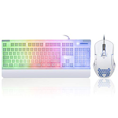White Gaming Keyboard and Mouse Combo Colorful Lights Rainbow LED ...