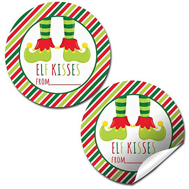 Elf Kisses Santa Claus Christmas Gift Tag Sticker Labels, 40 2" Party ...