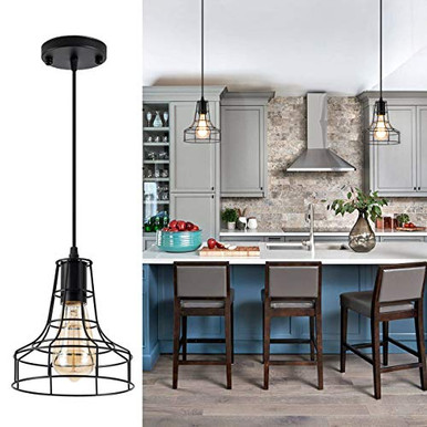 Rustic Cage Pendant Lights Industria Black Light Fixture for Kitchen ...
