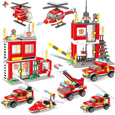 City Fire Station Fire Truck Building Blocks Fire Engine Vehicles ...