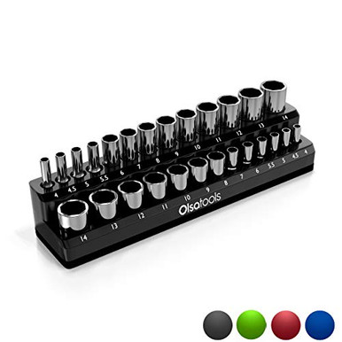 Olsa Tools Magnetic Socket Holder 14-inch Drive Metric Black Holds 26 ...