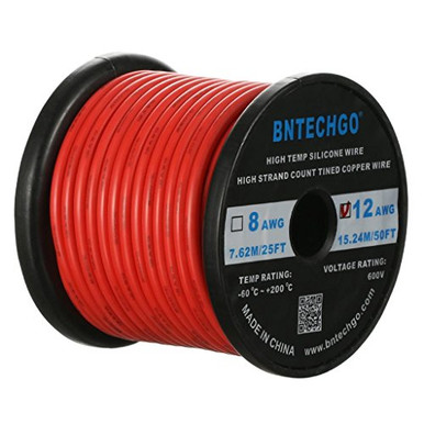 BNTECHGO 12 Gauge Silicone Wire Spool 50 ft Red Flexible 12 AWG ...