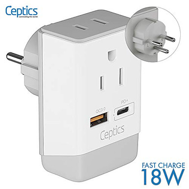 Israel Power Plug Adapter Travel QC 30 PD by Ceptics Safe Dual USB USB ...