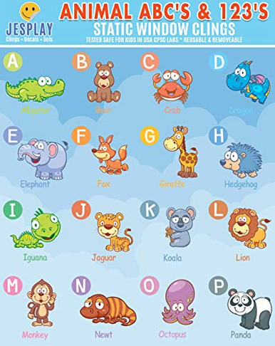 JesPlay Animal Abcs 123s Static Window Clings - 2 Sheets of Vinyl ...