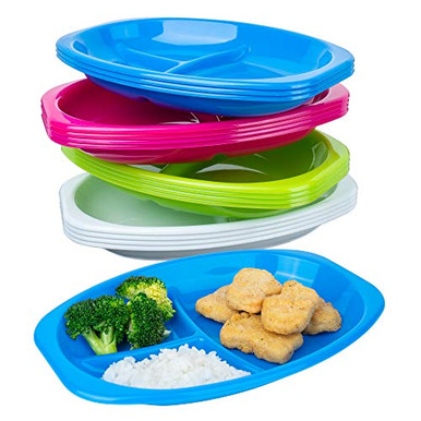 Pack of 12 - Divided Plastic Kids Plates - Toddler Plates with Dividers ...