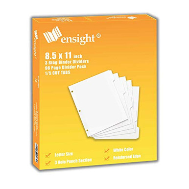ensight 3 Ring Binder Dividers with Reinforced Edge 15 Cut Tabs Letter ...