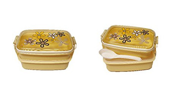 Double Stack Bento Lunch Box with Fork and Fold Down Snaps, Heavy Duty ...