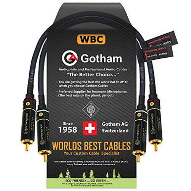 15 Foot RCA Cable Pair Gotham GAC41 Black StarQuad Audio Interconnect ...
