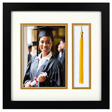 10x10 Black Shadow Box Frame 5x7 Photo Tassel Double Mat Ivory Over ...