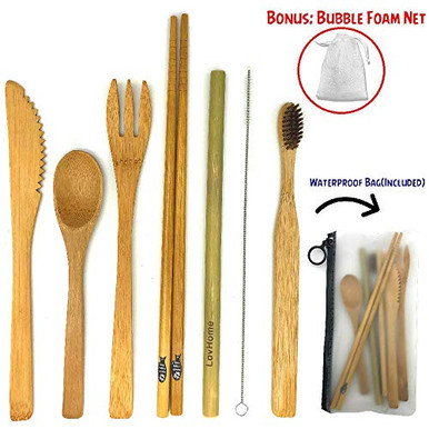 7 in 1 Reusable Bamboo Utensil Set |Bamboo Cutlery Set with Case ...
