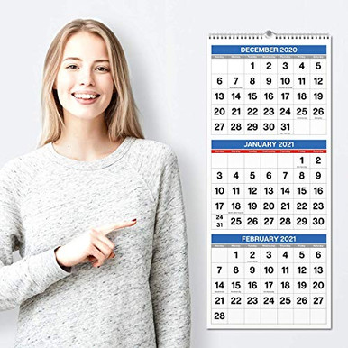 Dunwell 20202021 3Month Wall Display Vertical Calendar 11x26 Open Use ...
