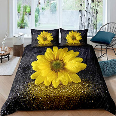 Yellow Floral Duvet Cover King 3D Sunflower Bedding Set Summer Colorful ...