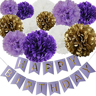 Happy Birthday Party Decoration Kit Light Purple Happy Birthday Banner ...