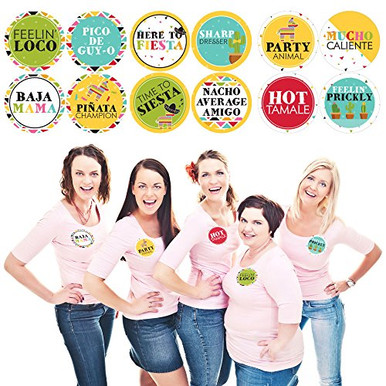Lets Fiesta Mexican Fiesta Name Tags Party Badges Sticker Set of 12 ...