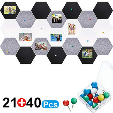 21 Pieces Pin Board Hexagon Felt Board Tiles Bulletin Board Memo Board ...