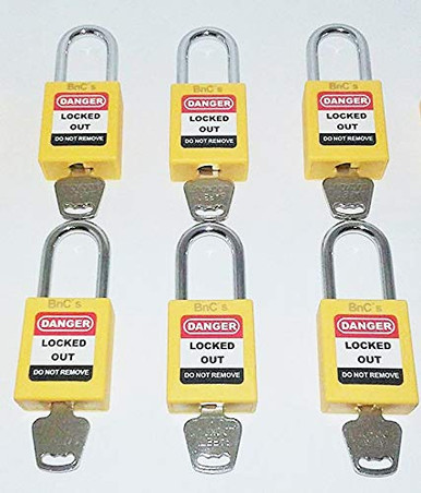 BnC Safety Lockout Tagout Padlock Yellow 1 12 inch 38mm Shackle Keyed ...