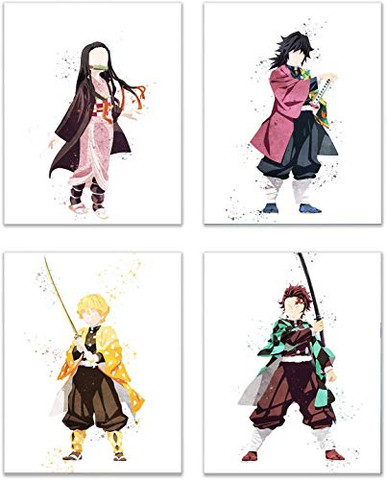 Avando Demon Slayer Art Prints Watercolor Silhouette Set of 4 8x10 ...