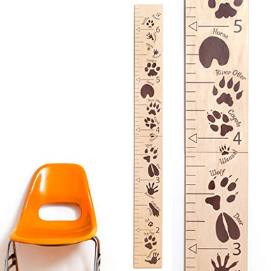Headwaters Studio Animal Tracks Wooden Ruler Growth Chart Brown ...