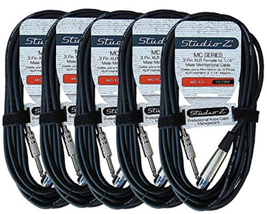 Studio Z Microphone Cable 5 Pack 10Ft Female XLR to 1/4 Inch TS Male ...