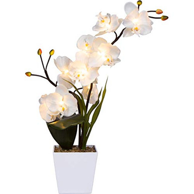 Lighted Artificial Orchid Flower Plant with Timer Battery Operated with ...