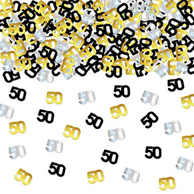 50th Birthday Confetti Black and Silver 1000 Pcs Metallic Foil Number ...