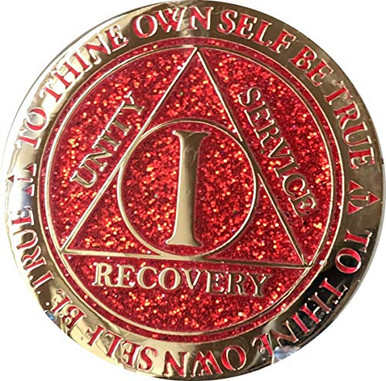 1 Year AA Medallion Reflex Red Glitter Gold Plated Color Chip ...