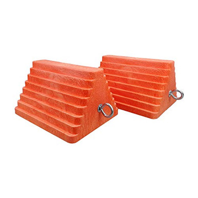 ROBLOCK 2 Pack Wheel Chocks Heavy Duty Orange with Eyebolt for Travel ...