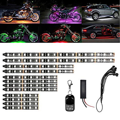 XTAUTO 12Pcs Motorcycle 120 LED Light Kit Strips Multi-Color RGB ...