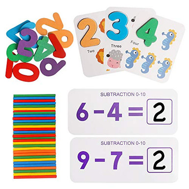 JCREN Wooden Number Matching Puzzle Flash Cards and Counting Sticks ...