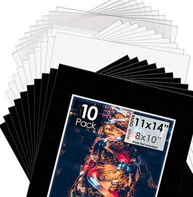 MBC MAT BOARD CENTER Pack of 10-11x14 Pre-Cut 8x10 - Black Mats - for ...
