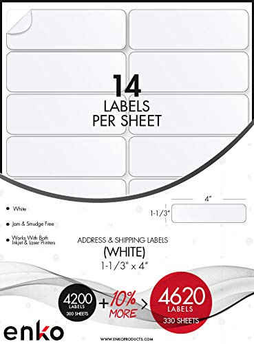 enKo 4620 Labels 1-13 x 4 - White - Address Mailing Shipping Barcode ...
