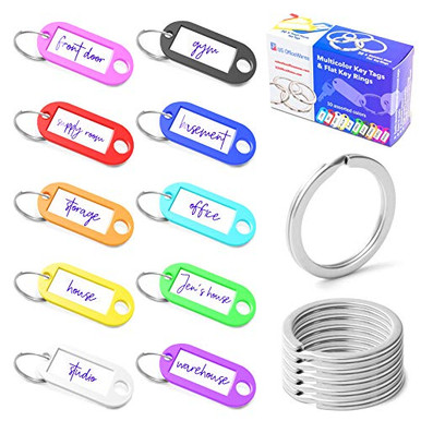30 Key Tags with Labels and 30 Flat Key Rings Set Name Tag Labels with ...