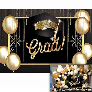 Allenjoy 7x5ft Class of 2020 Graduation Backdrop Black and Gold Glitter ...