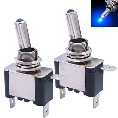 mxuteuk 2pcs Rocker Lighted Toggle Switch, 12V 20A Blue LED Light Up ...