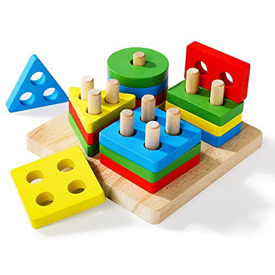 ZONXIE Wooden Preschool Geometric Stacking Puzzle Educational Shapes ...